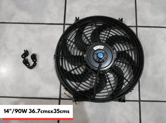 Ventilador universal de aspas curvas 14″ 12v – Importec Delivery